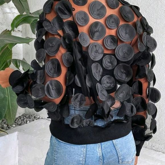 Jackets & Coats | Black Sheer Bomber Jacket With Circular Appliqus ...